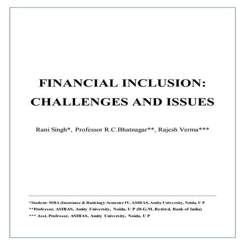 Rani Singh-Financial Inclusion Issues and Challenges | PDF