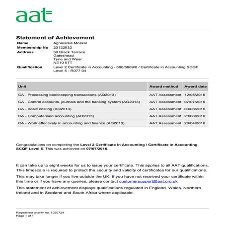 aat certificate | PDF