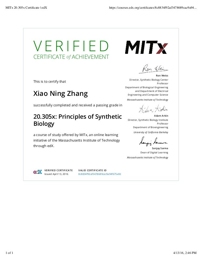 MITx 20.305x Certificate | edX