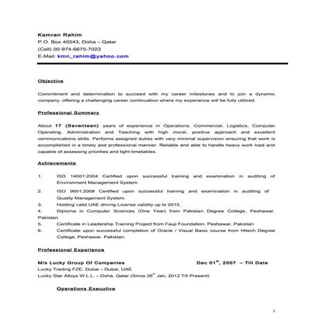 Curriculum Vitae - Kamran Rahim | DOC