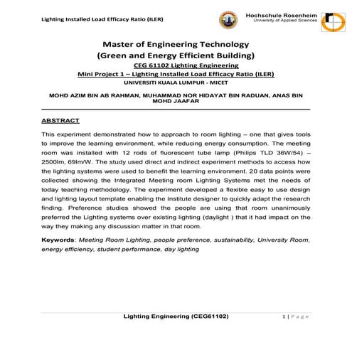 MINI PROJECT 1-LIGHTING ENGINEERING | PDF