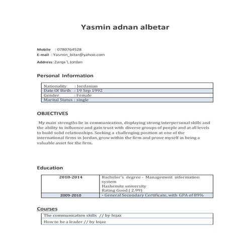 yasmin cv | DOCX