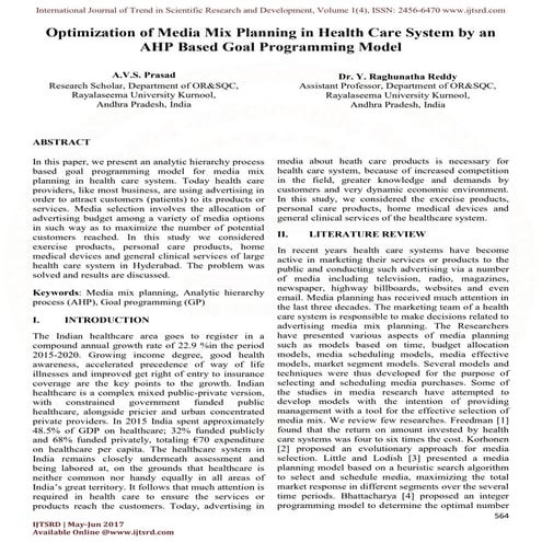 Optimization of Media Mix Planning in Health Care System by an AHP Based Goal Programming Model ...