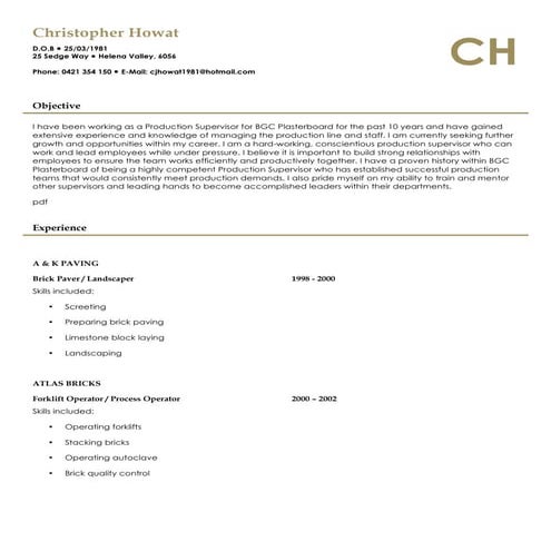 Christopher Howat Resume | PDF