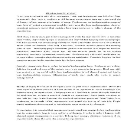 Why lean does fail so often | DOCX | Business Operations | Business