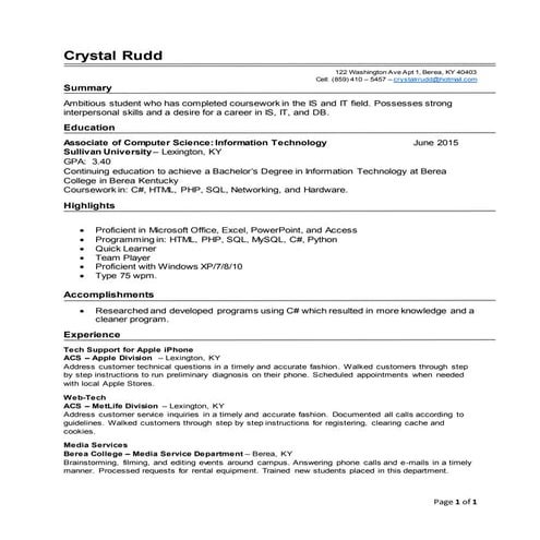Crystal Rudd resume | PDF