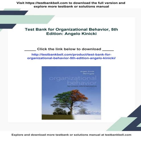 Test Bank for Organizational Behavior, 5th Edition: Angelo Kinicki | PDF