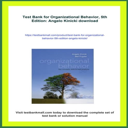 Test Bank for Organizational Behavior, 5th Edition: Angelo Kinicki | PDF