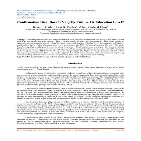 Confirmation Bias: Does It Vary By Culture Or Education Level? | PDF