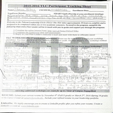 TLC track sheet | PDF