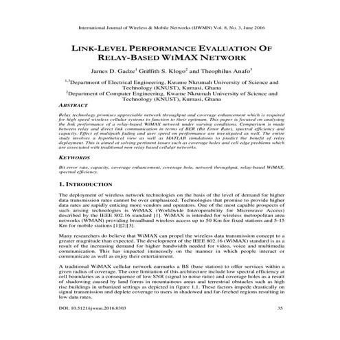 Link Level Performance Evaluation Of Relay Based Wimax Network Pdf