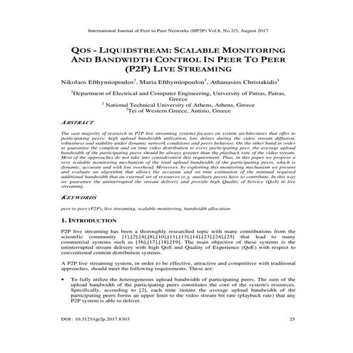 QOS - LIQUIDSTREAM: SCALABLE MONITORING AND BANDWIDTH CONTROL IN PEER TO PEER (P2P) LIVE ...