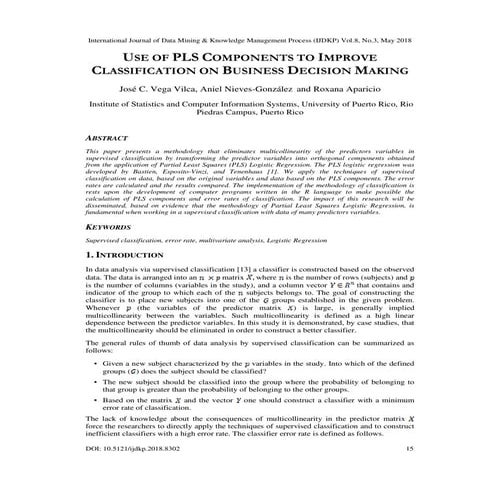 USE OF PLS COMPONENTS TO IMPROVE CLASSIFICATION ON BUSINESS DECISION MAKING | PDF