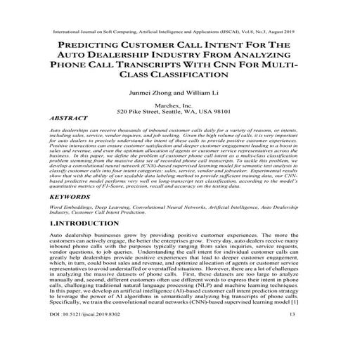 PREDICTING CUSTOMER CALL INTENT FOR THE AUTO DEALERSHIP INDUSTRY FROM ...