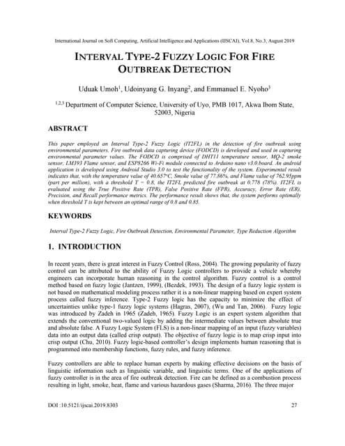 Interval Type 2 Fuzzy Logic For Fire Outbreak Detection Pdf