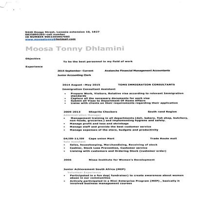 Moosa CV Documents | PDF | Business | Business and Finance