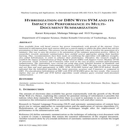 Hybridization of DBN with SVM and its Impact on Performance in Multi-Document Summarization | PDF