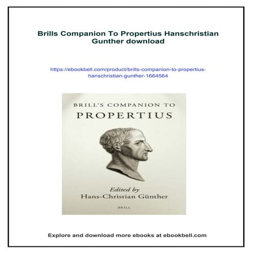 Brills Companion To Propertius Hanschristian Gunther | PDF