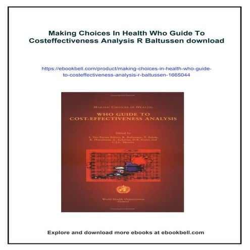 Making Choices In Health Who Guide To Costeffectiveness Analysis R ...