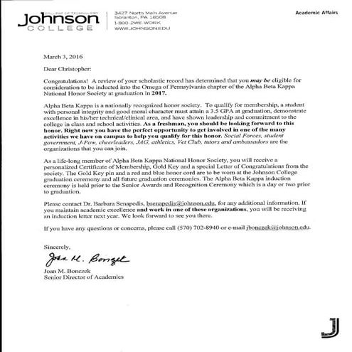 Honor Society Inductance Letter | PDF