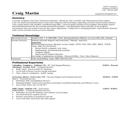 Craig.Martin-Resume | DOCX | IT and Internet Support | Internet