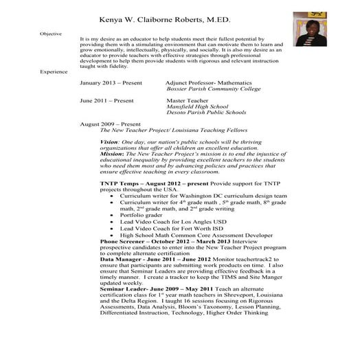 Kenya Claiborne Roberts Resume II | DOC