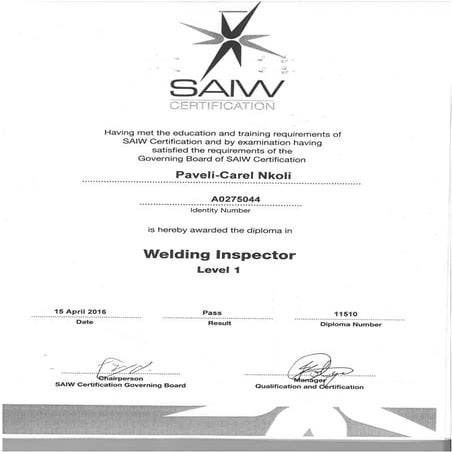 SAIW certificate | PDF
