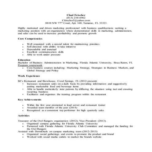Fetscher, Chad Resume | PDF