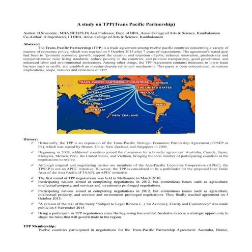A study on TPP | PDF