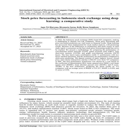 Stock price forecasting in Indonesia stock exchange using deep learning: a comparative study | PDF