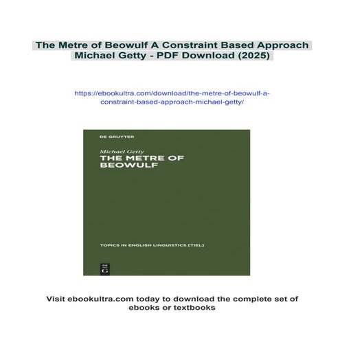 The Metre of Beowulf A Constraint Based Approach Michael Getty | PDF
