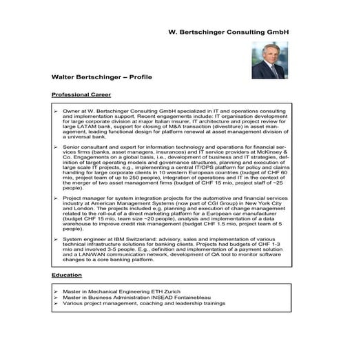 W Bertschinger Consulting - profile & service portfolio | PDF