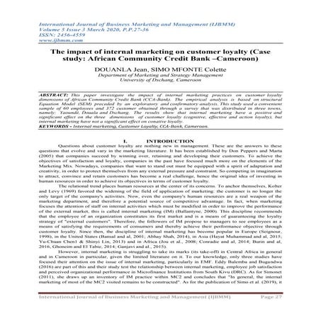 The impact of internal marketing on customer loyalty (Case study: African Community Credit Bank ...
