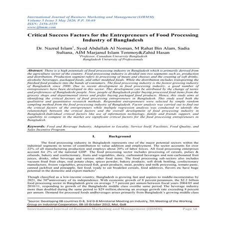 Critical Success Factors for the Entrepreneurs of Food Processing ...