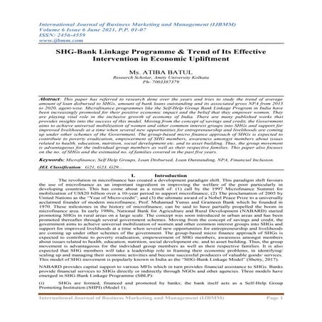 SHG-Bank Linkage Programme & Trend of Its Effective Intervention in ...