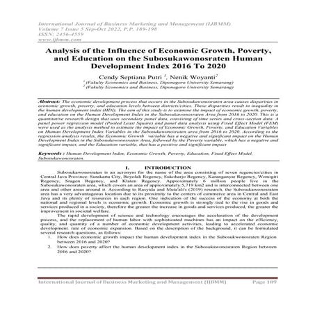 Analysis of the Influence of Economic Growth, Poverty, and Education on ...