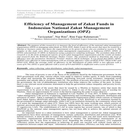 Efficiency Of Management Of Zakat Funds In Indonesian National Zakat Management Organizations