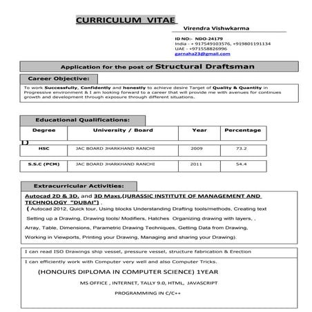 virendra cv for Draftman | DOC