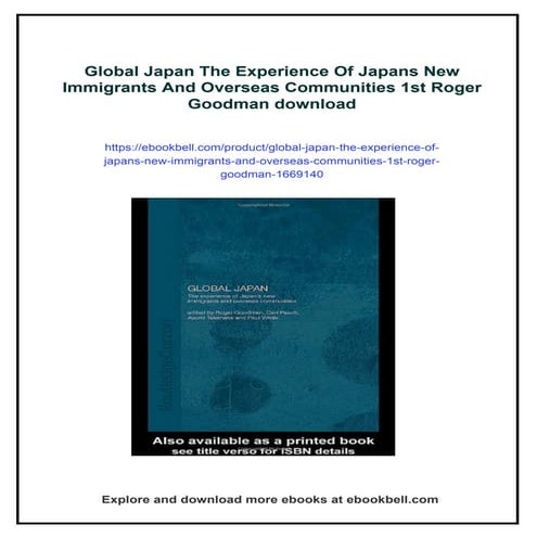 Global Japan The Experience Of Japans New Immigrants And Overseas ...