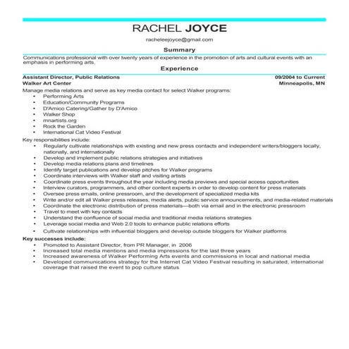 RACHEL J JOYCE RESUME | PDF