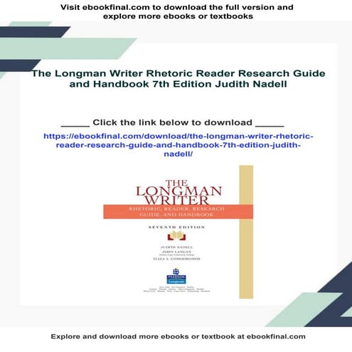 The Longman Writer Rhetoric Reader Research Guide and Handbook 7th ...