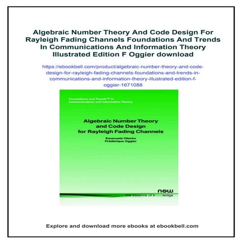 Algebraic Number Theory And Code Design For Rayleigh Fading Channels Foundations And Trends In ...