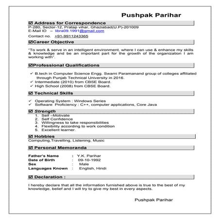 Resume, Pushpak Parihar | PDF