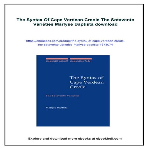 The Syntax Of Cape Verdean Creole The Sotavento Varieties Marlyse ...