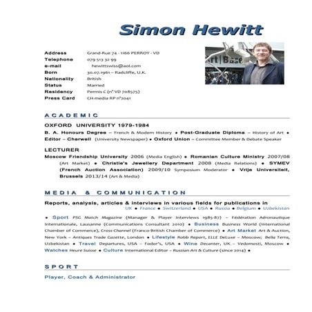 Simon Hewitt CV 2016 | DOC