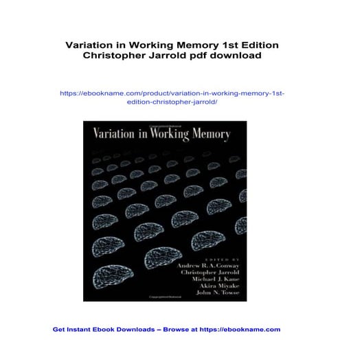 Variation in Working Memory 1st Edition Christopher Jarrold | PDF