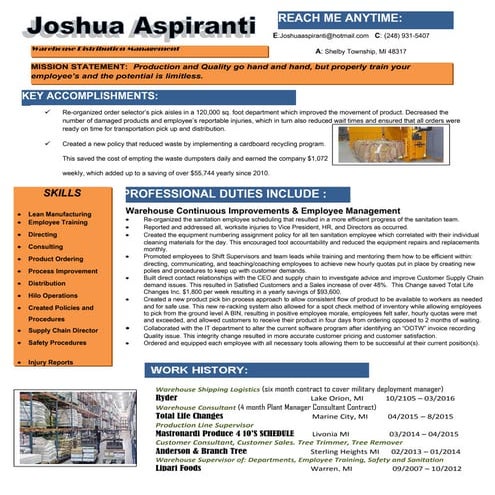 Aspiranti, Joshua Resume 2016 | DOC