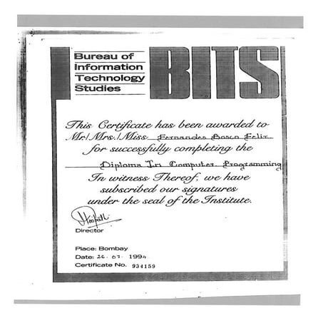 computer certificate bits mumbai india | PDF