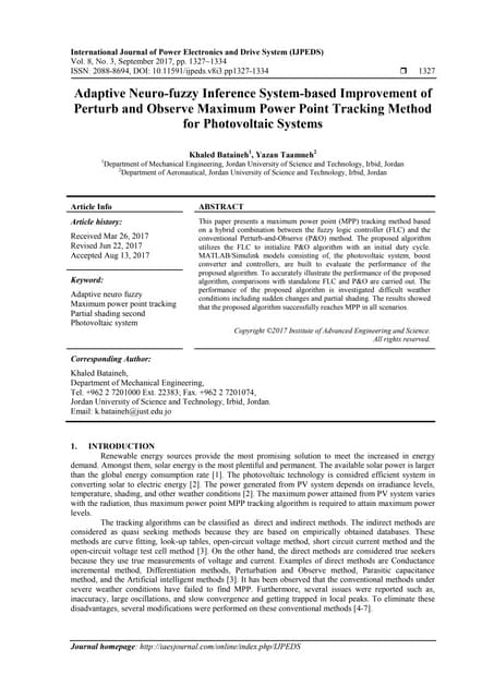 MPPT for PV System Based on Variable Step Size P&O Algorithm | PDF