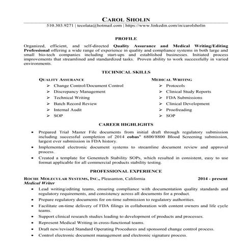 Carol Sholin resume 2015 | DOC | Manufacturing Industry | Industries